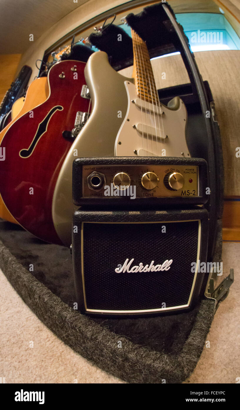 Electric guitars, acoustic guitars, electric bass guitars and amplifier ...