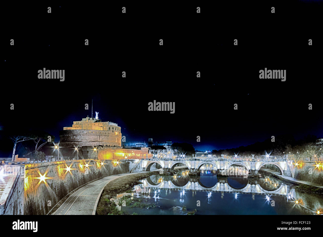 Night view of bridge on Tiber river in Rome, Italy Stock Photo - Alamy