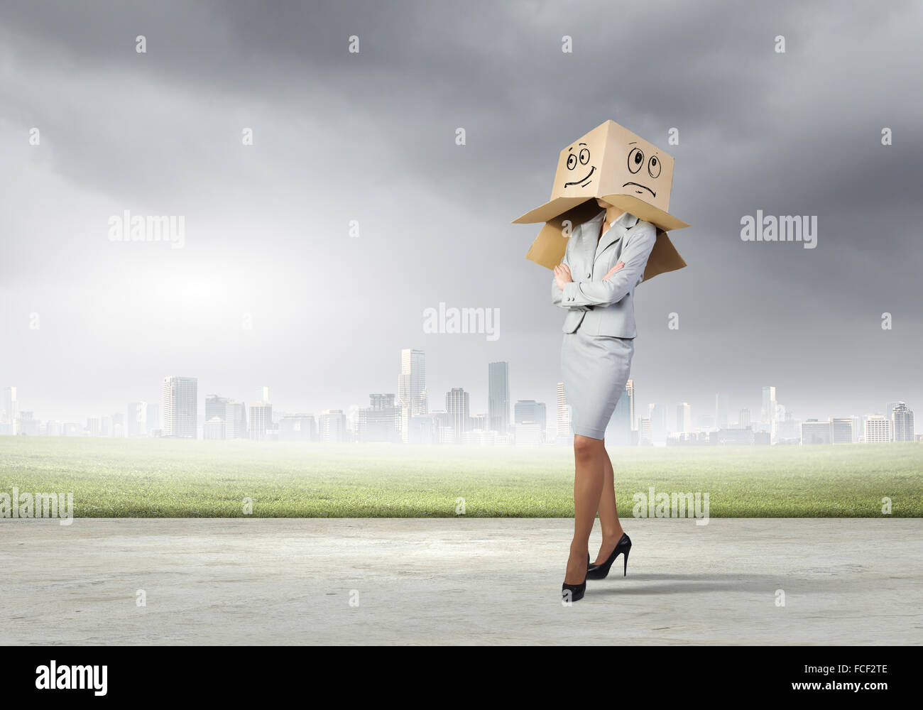 Wearing cardboard box sad face hi-res stock photography and images - Alamy