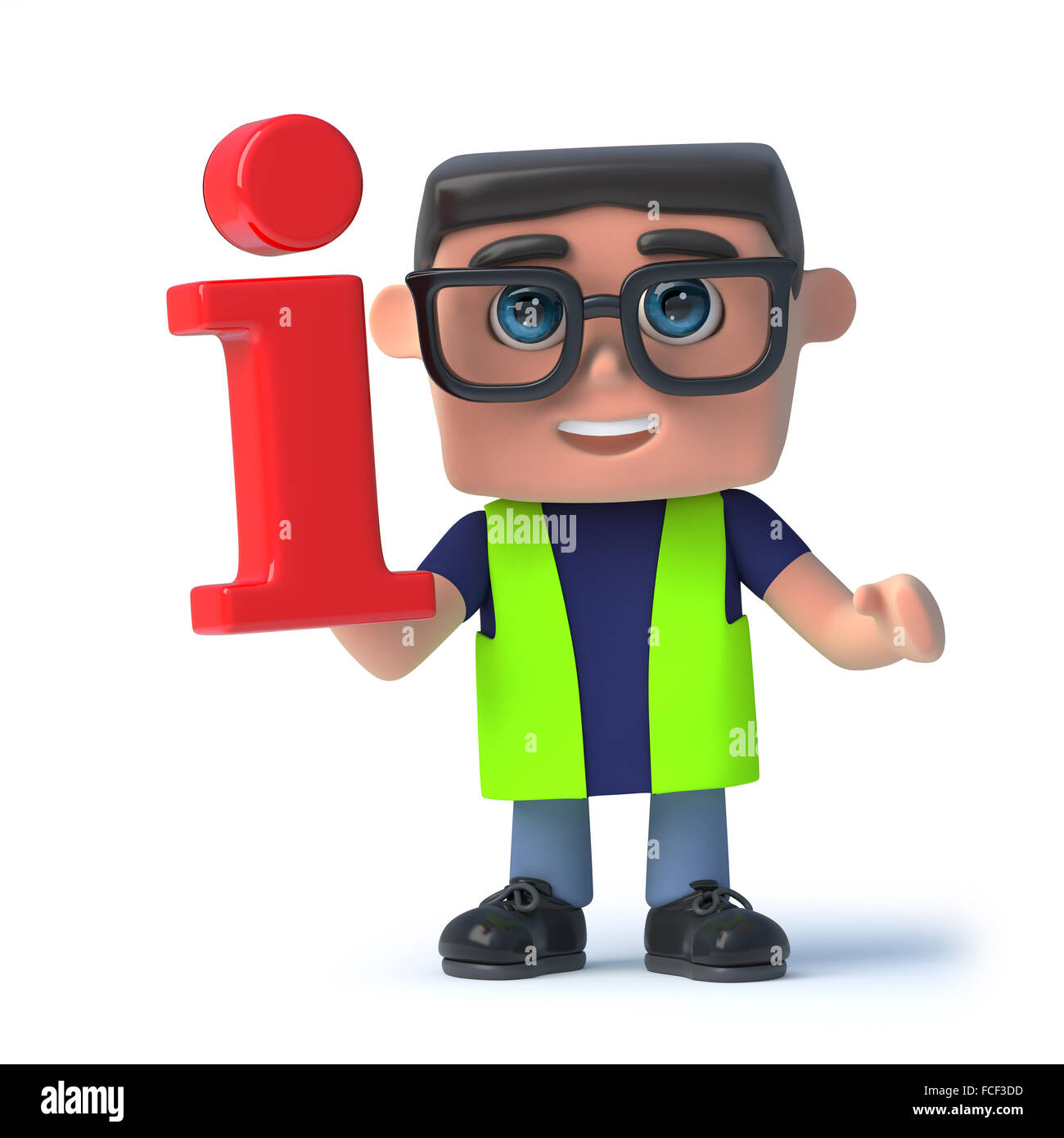 3d render of a health and safety officer holding an information symbol ...