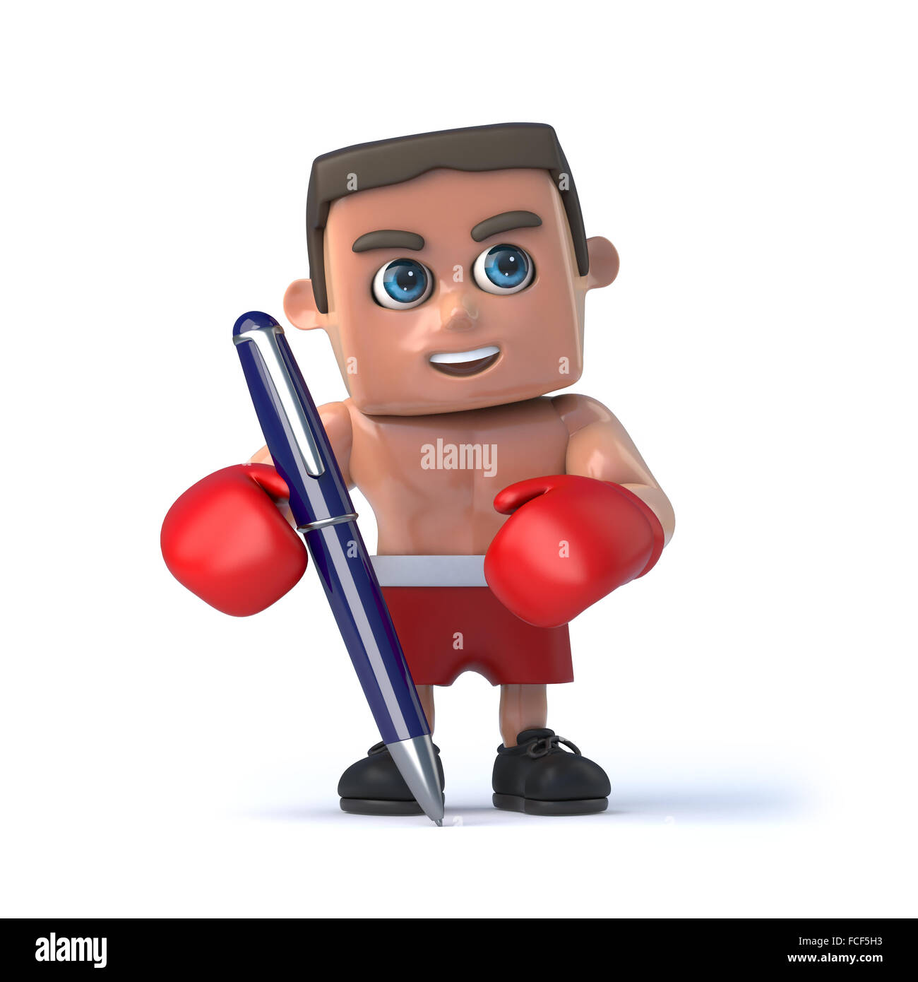 3d render of a boxer holding a blue pen Stock Photo - Alamy