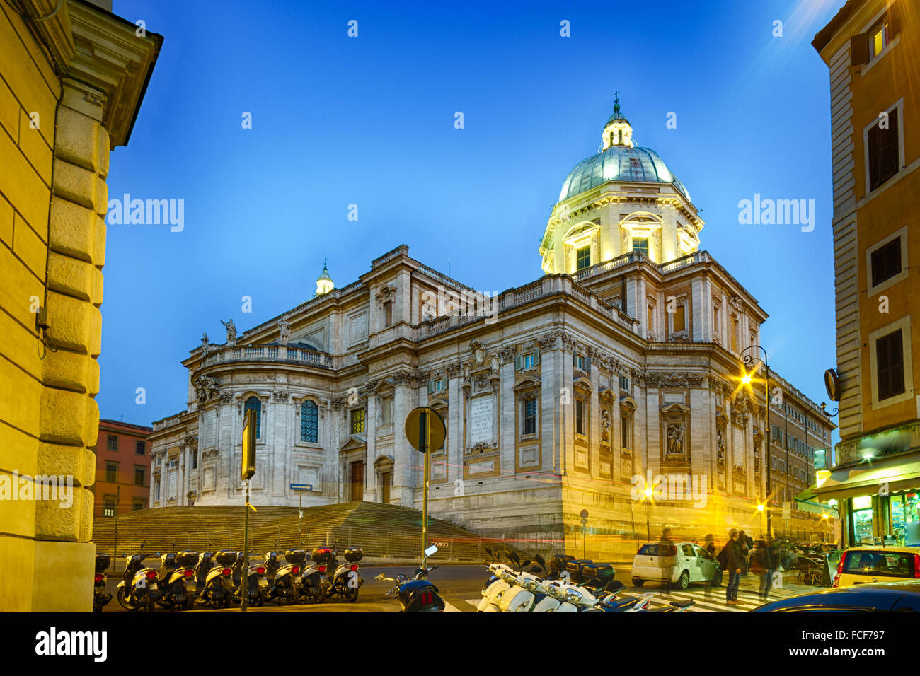 night view of back of Church of Saint Mary Major in Rome, Italy Stock ...