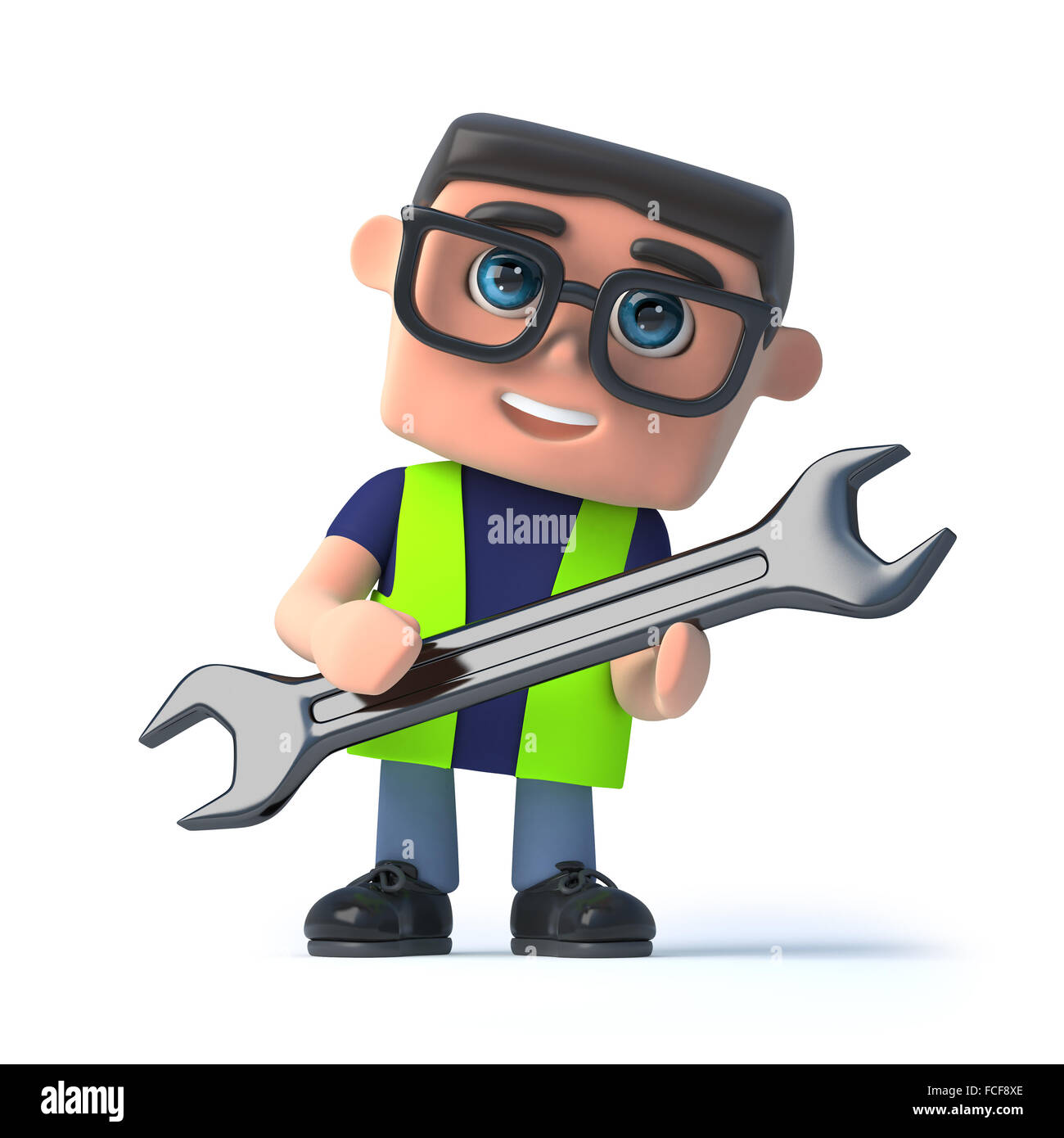 3d render of a health and safety worker holding a spanner Stock Photo ...