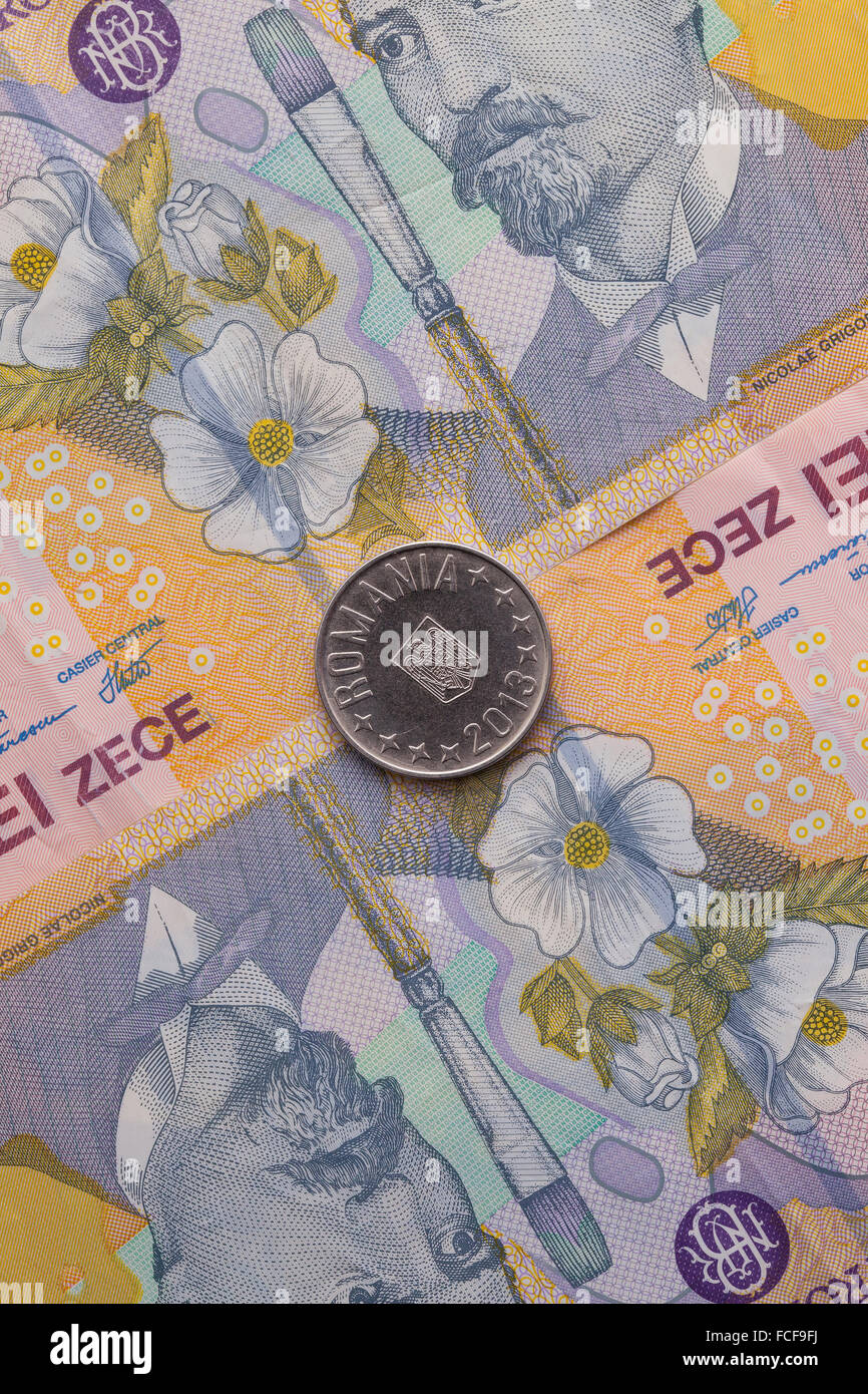 Different banknotes and coins of Romania Lei Stock Photo - Alamy