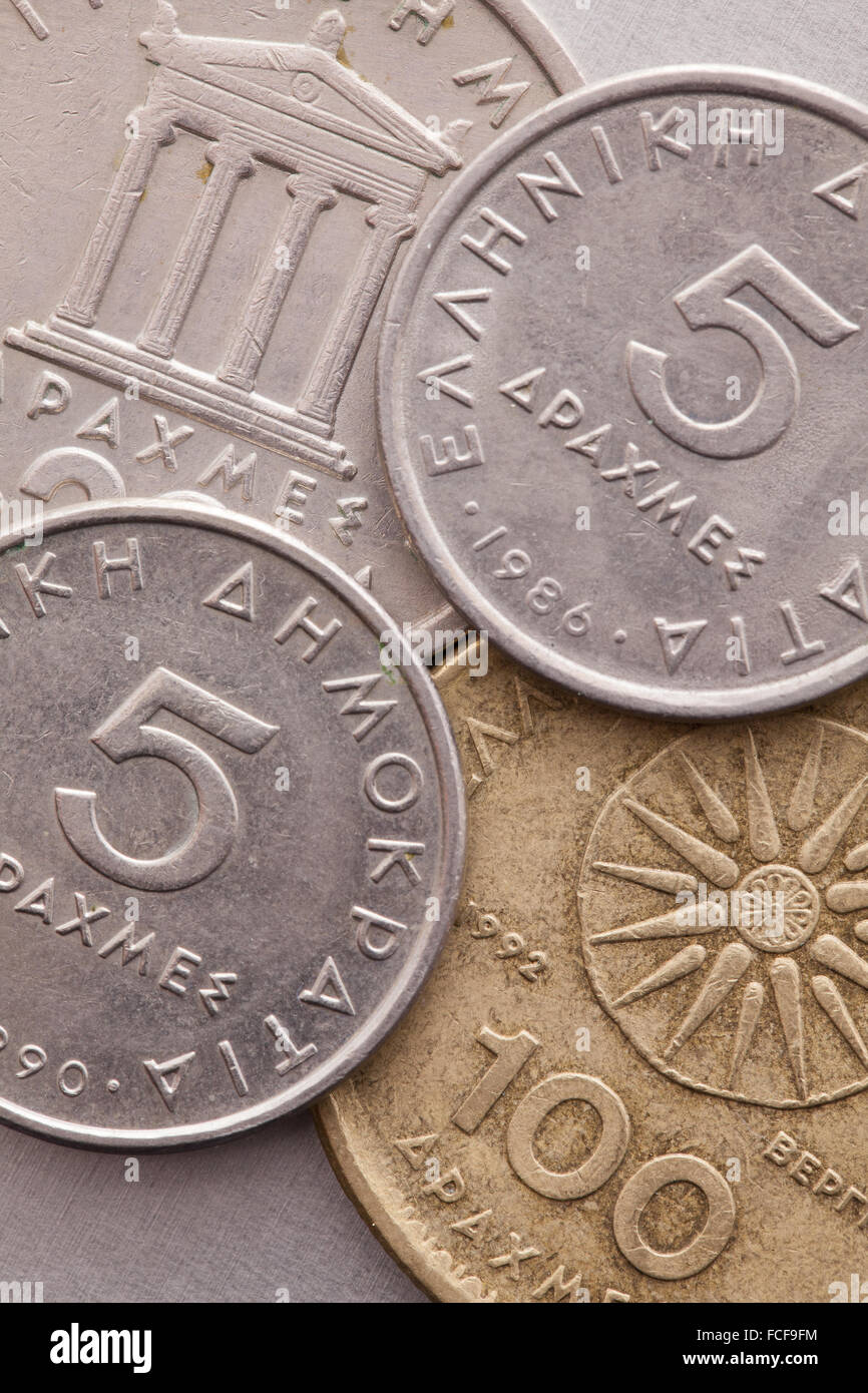 Different coins of old Greek Drachma Stock Photo - Alamy