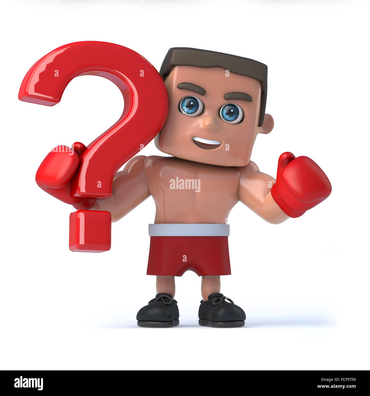 3d render of a boxer holding a question mark symbol Stock Photo - Alamy