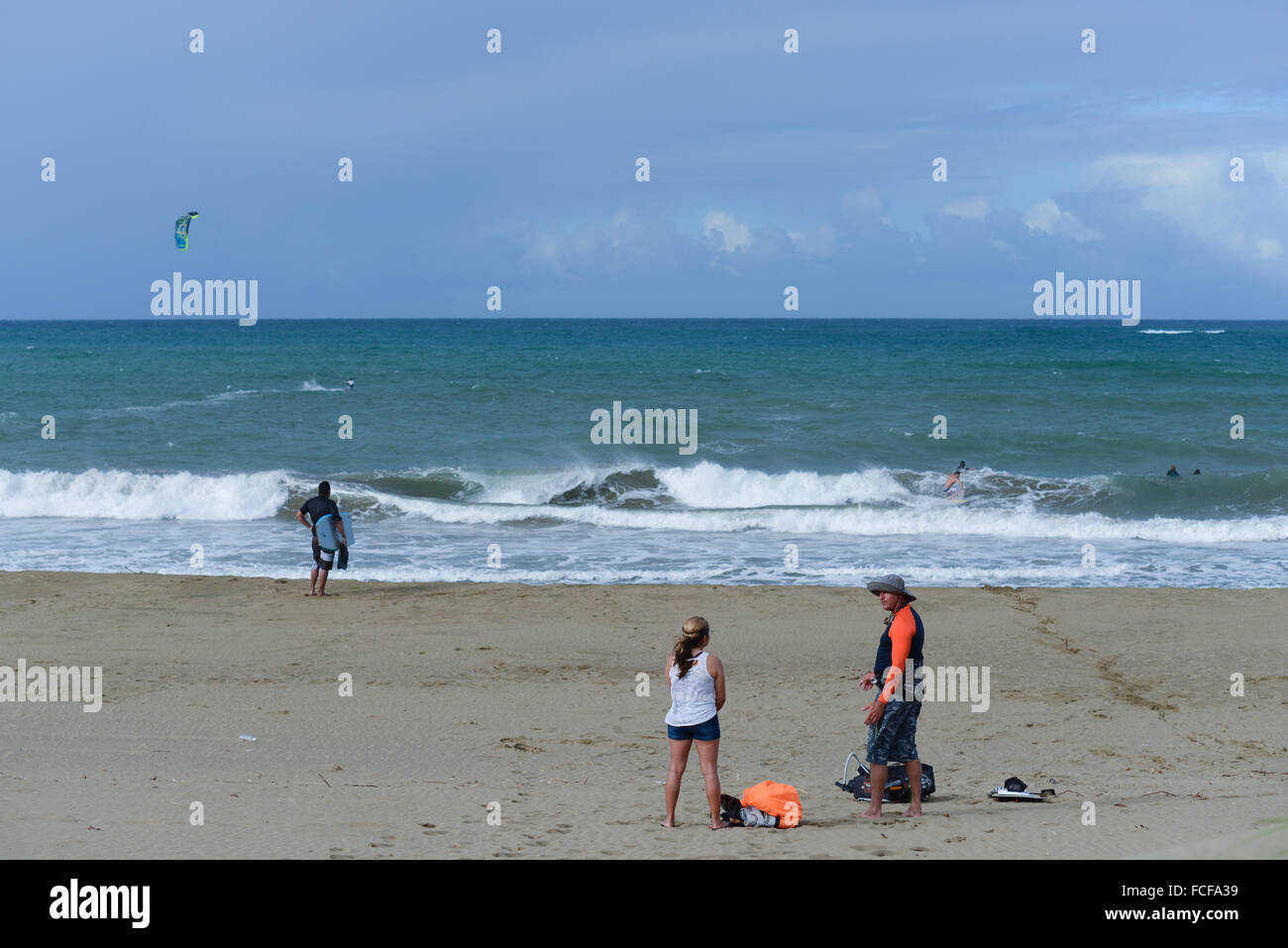 Surfing and kitesurfing at Dorado, Puerto Rico. Caribbean Island. US ...