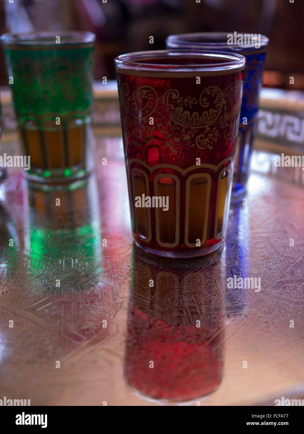 Colorful tea glasses on tray hi-res stock photography and images - Alamy
