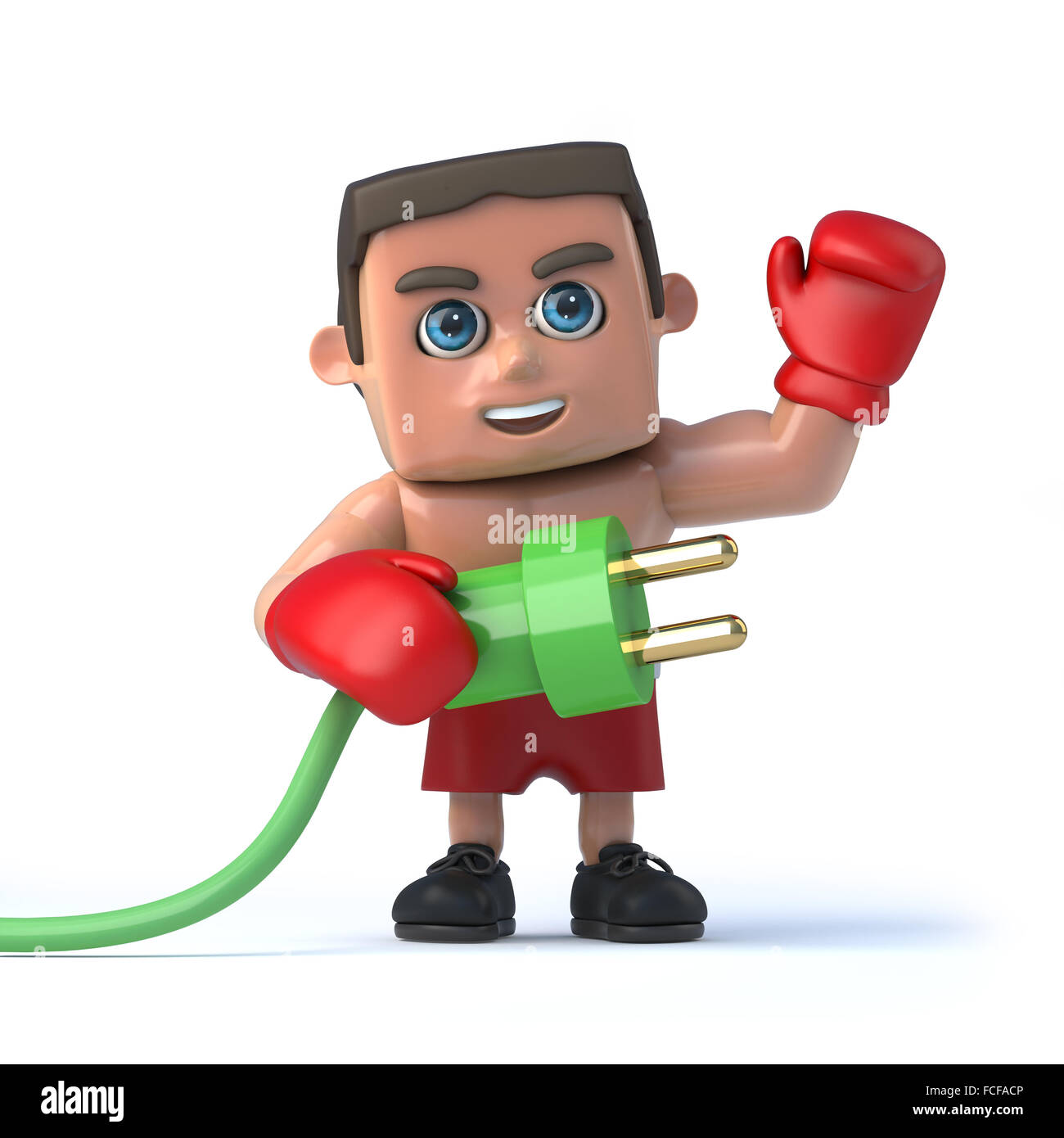 3d render of a boxer holding a green energy power lead Stock Photo - Alamy