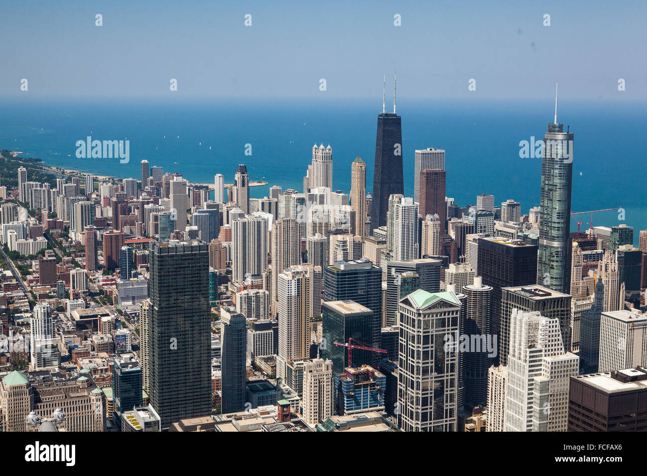 Chicago skyline panorama aerial view with skyscrapers over Michigan ...