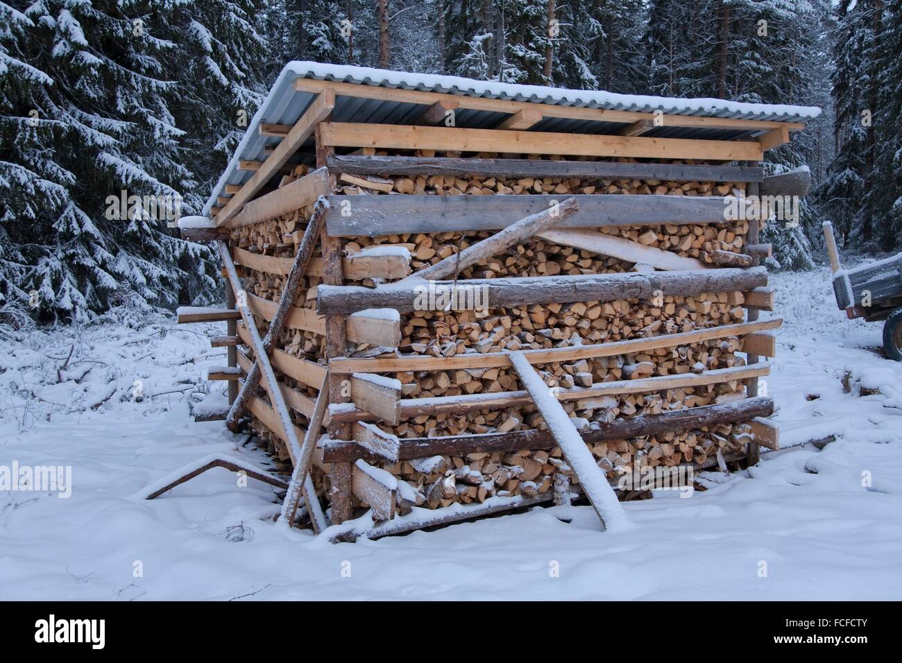 Winter ,firewood, Jämtland Sweden Stock Photo - Alamy