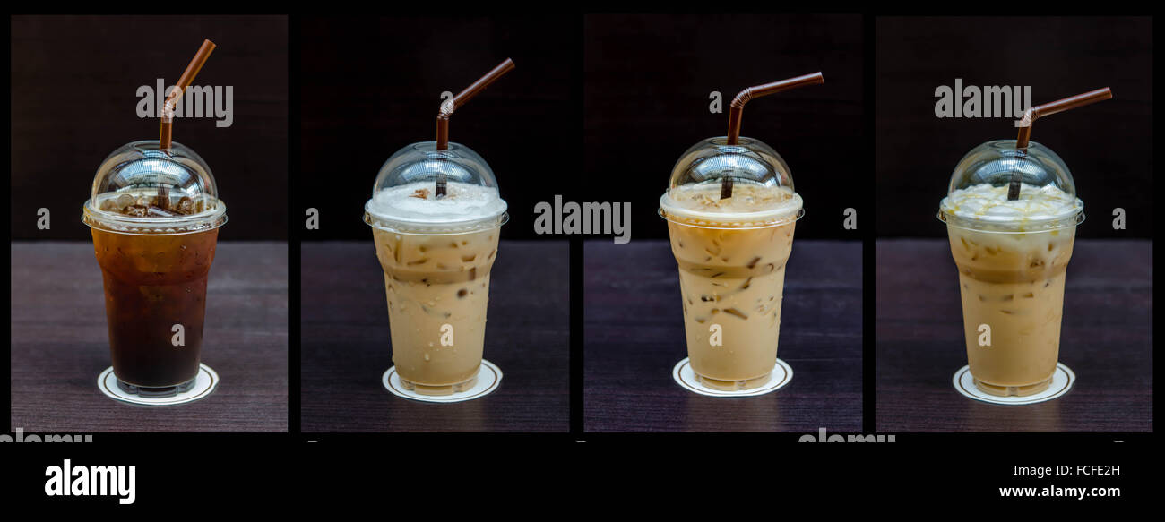 Cold coffee drink with ice on a table Stock Photo - Alamy