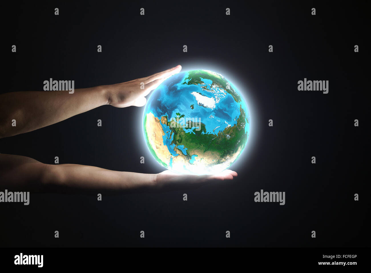 Close up of human hand holding Earth planet. Elements of this image are ...
