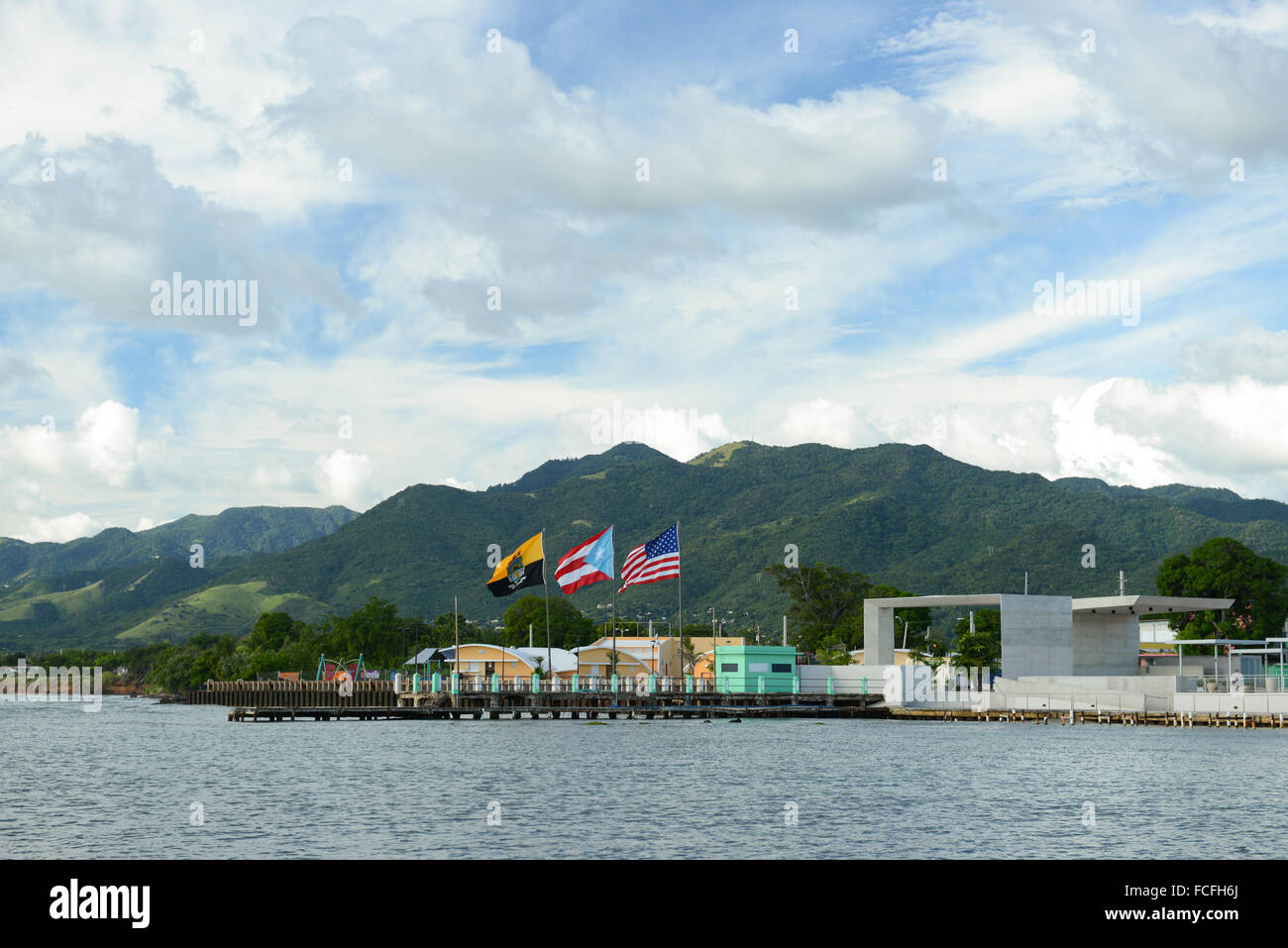 Boardwalk (malecon) of the town of Arroyo, Puerto Rico.View from afar ...