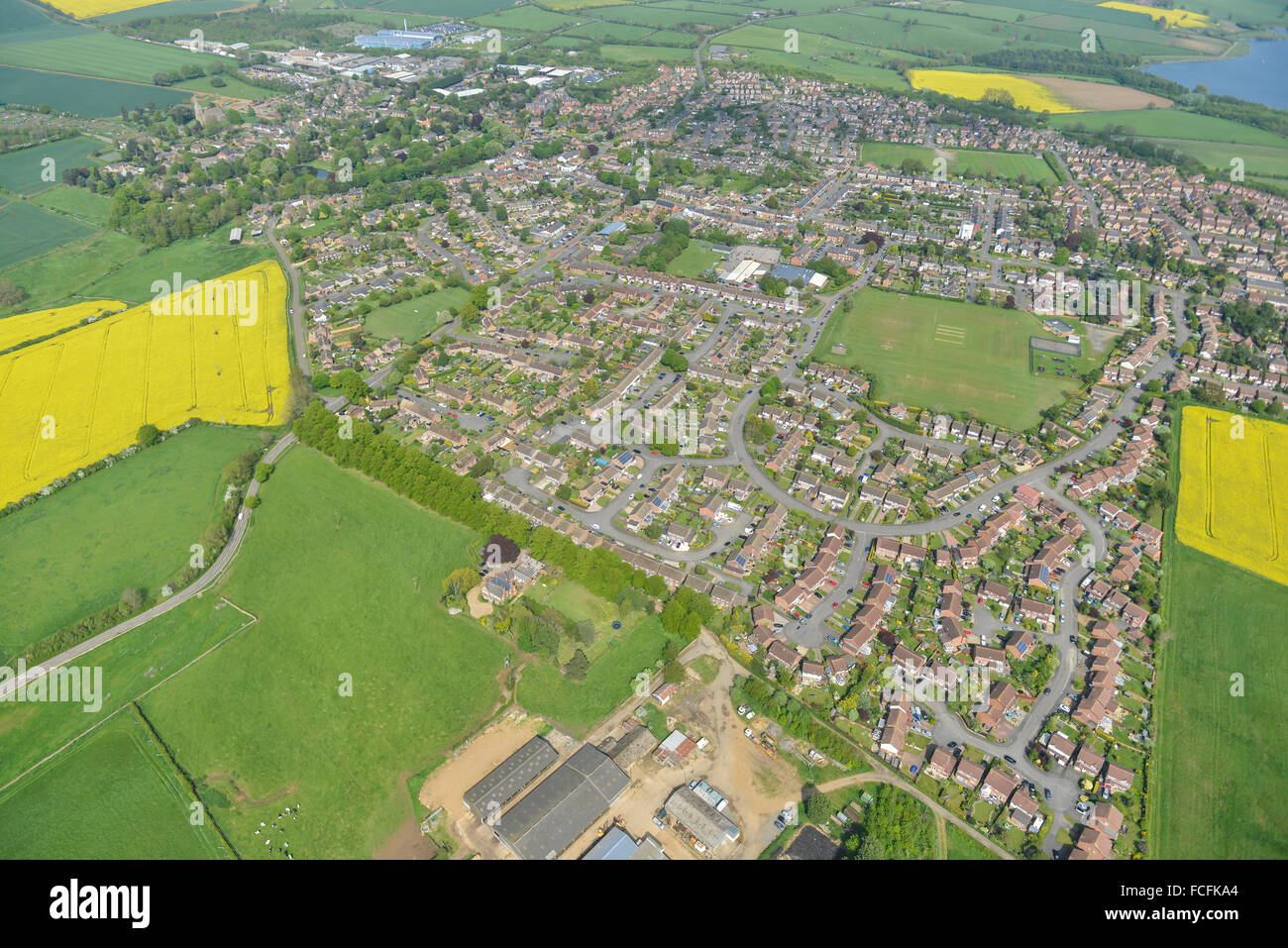 An aerial view of the Northamptonshire village of Brixworth Stock Photo ...