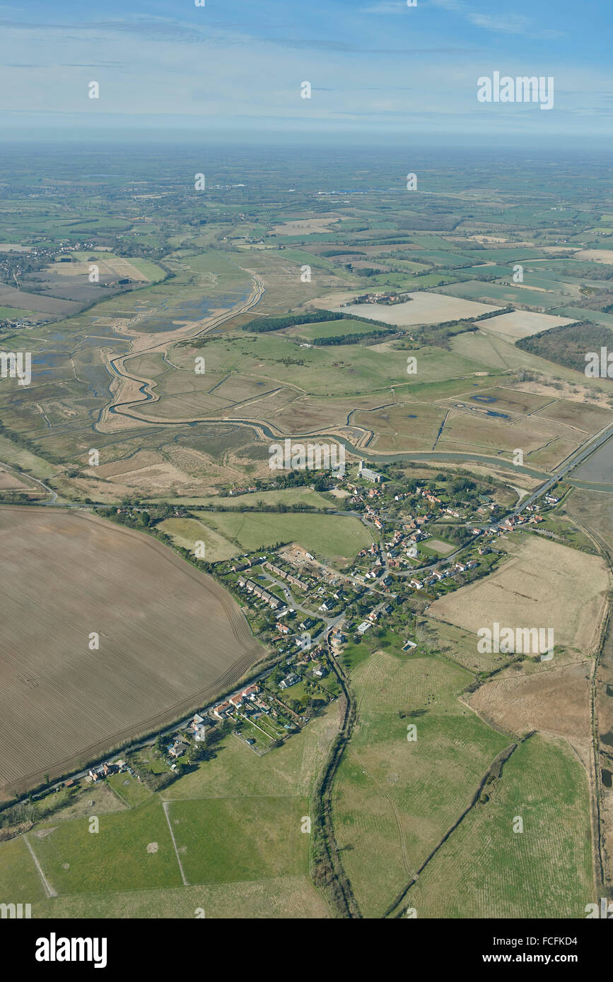 An aerial view of the Suffolk village of Blythburgh and surrounding ...