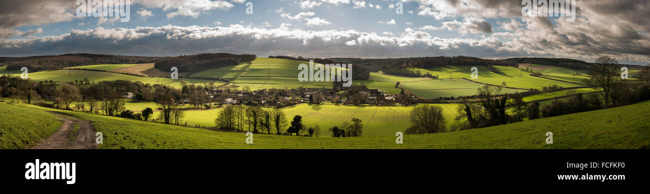 Panorama of the village of East Dean in the South Downs National Park ...
