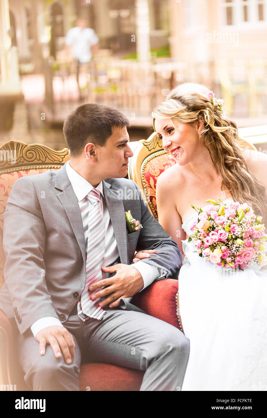 Happy bride and groom on their wedding Stock Photo - Alamy