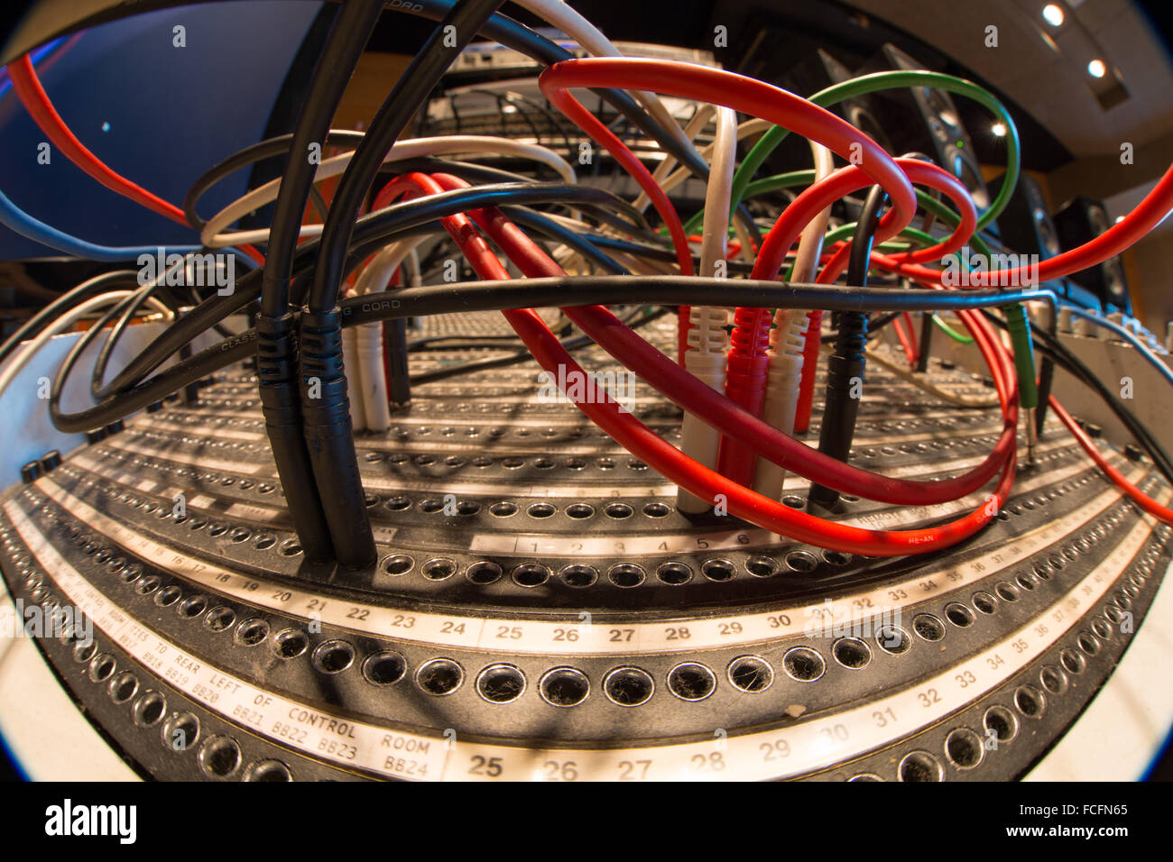 lots of different color cables going in to an ssl e series sound mixing ...