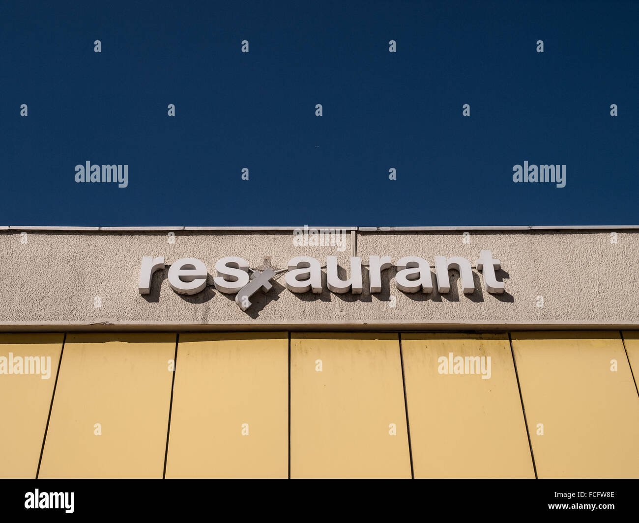 Broken restaurant sign at Holiday Inn, Sarajevo, Bosnia and Herzegovina ...