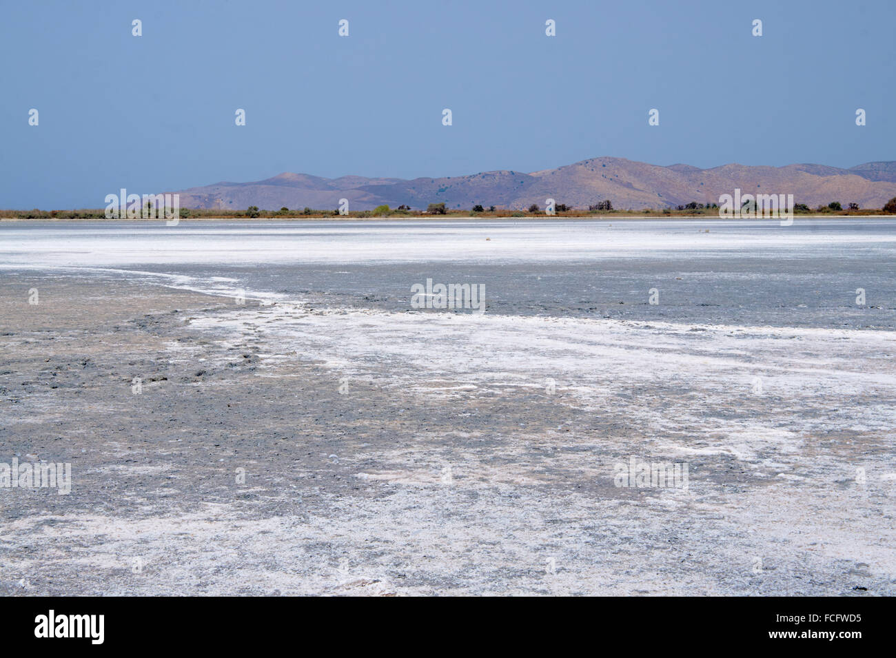 Salt on the bottom of the Salt Lake Alykes on the island of Kos in ...