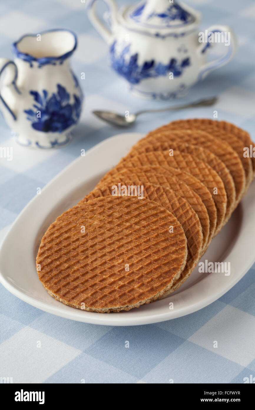 Fresh baked Dutch syrup waffles Stock Photo - Alamy
