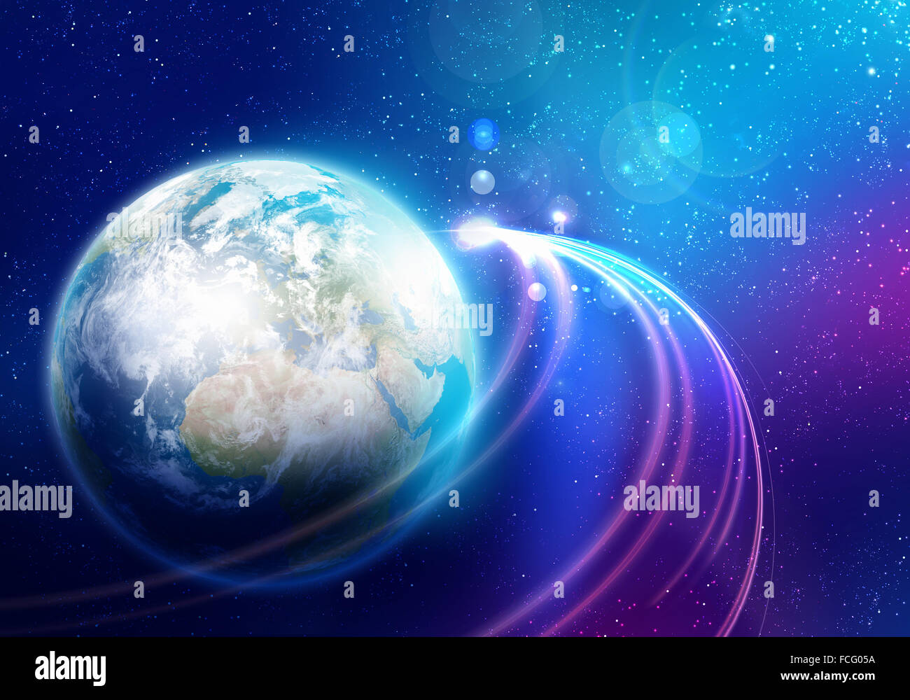 Space image of planet Earth and satellite. Elements of this image are ...