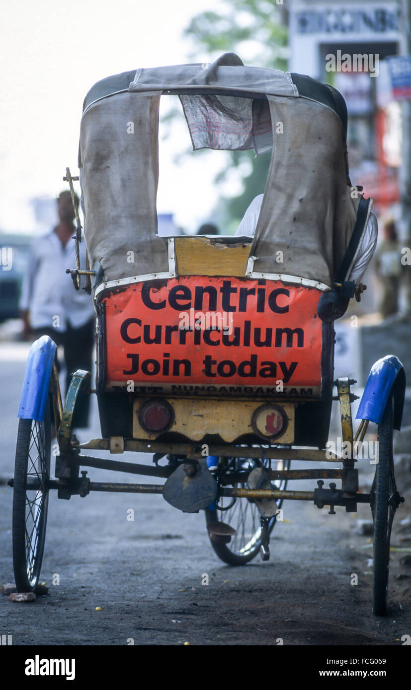 Advertising on the back of a rickshaw in India Stock Photo - Alamy