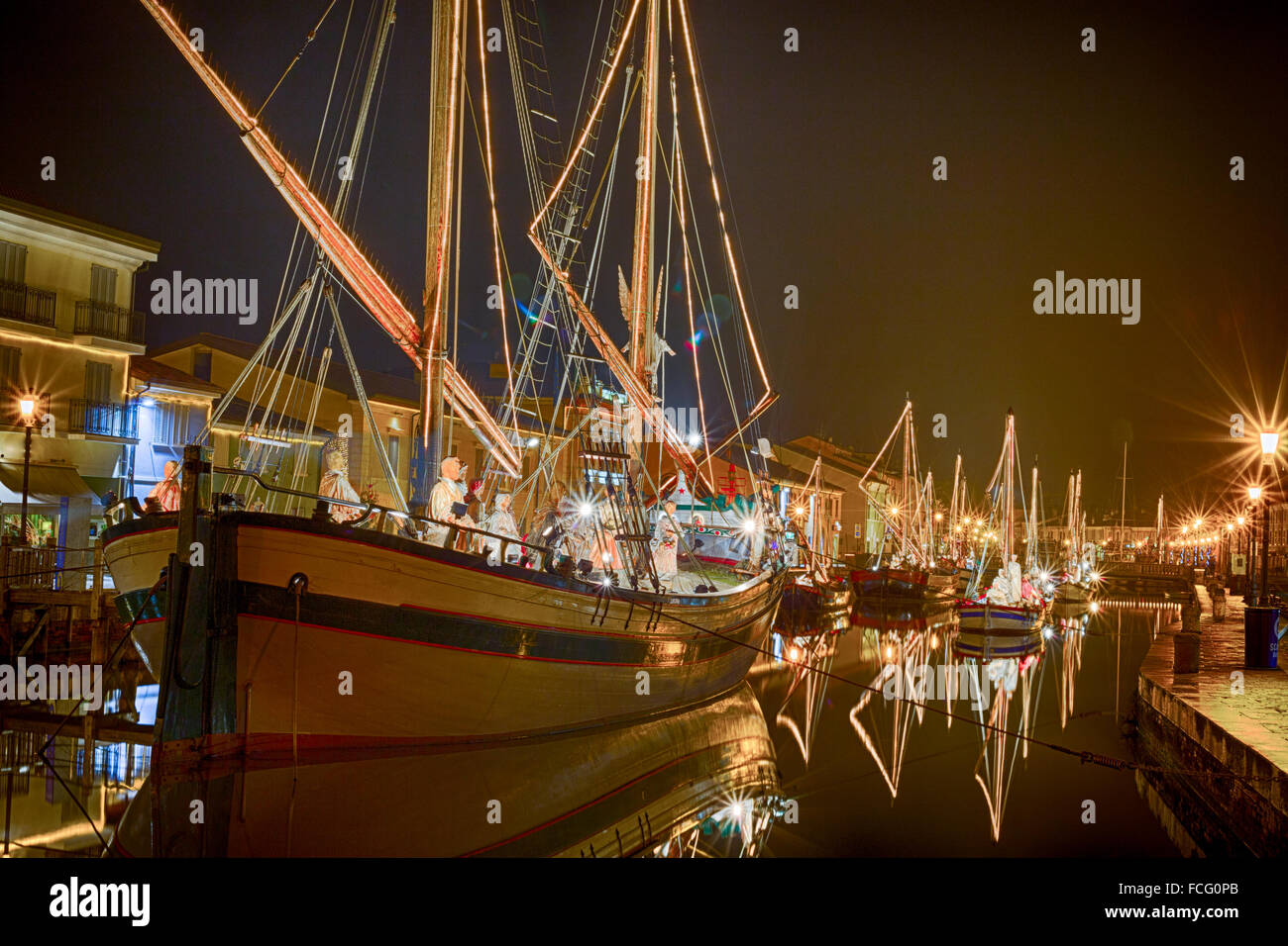 night view of marine crib, a Christmas Nativity scene on floating boats ...