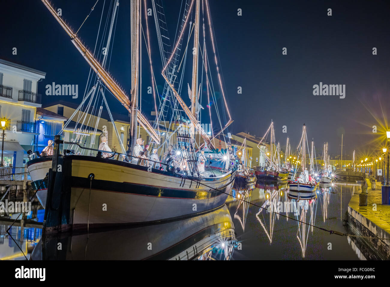 night view of marine crib, a Christmas Nativity scene on floating boats ...