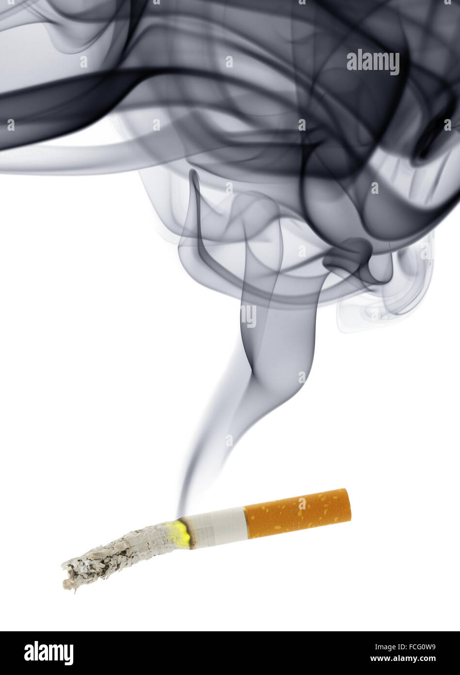 Cigarette stub with smoke isolated over the white background Stock ...