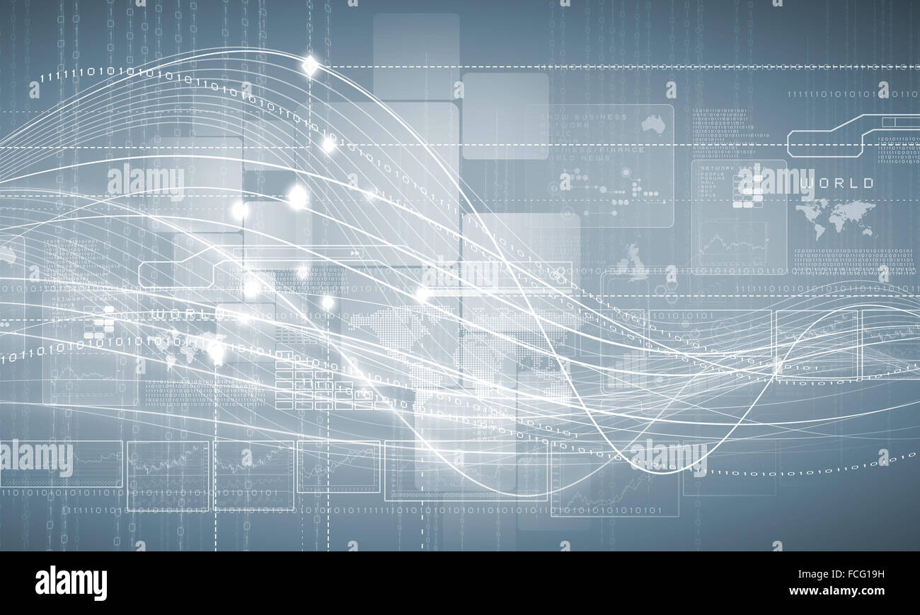 Media background image with icons and binary code Stock Photo - Alamy