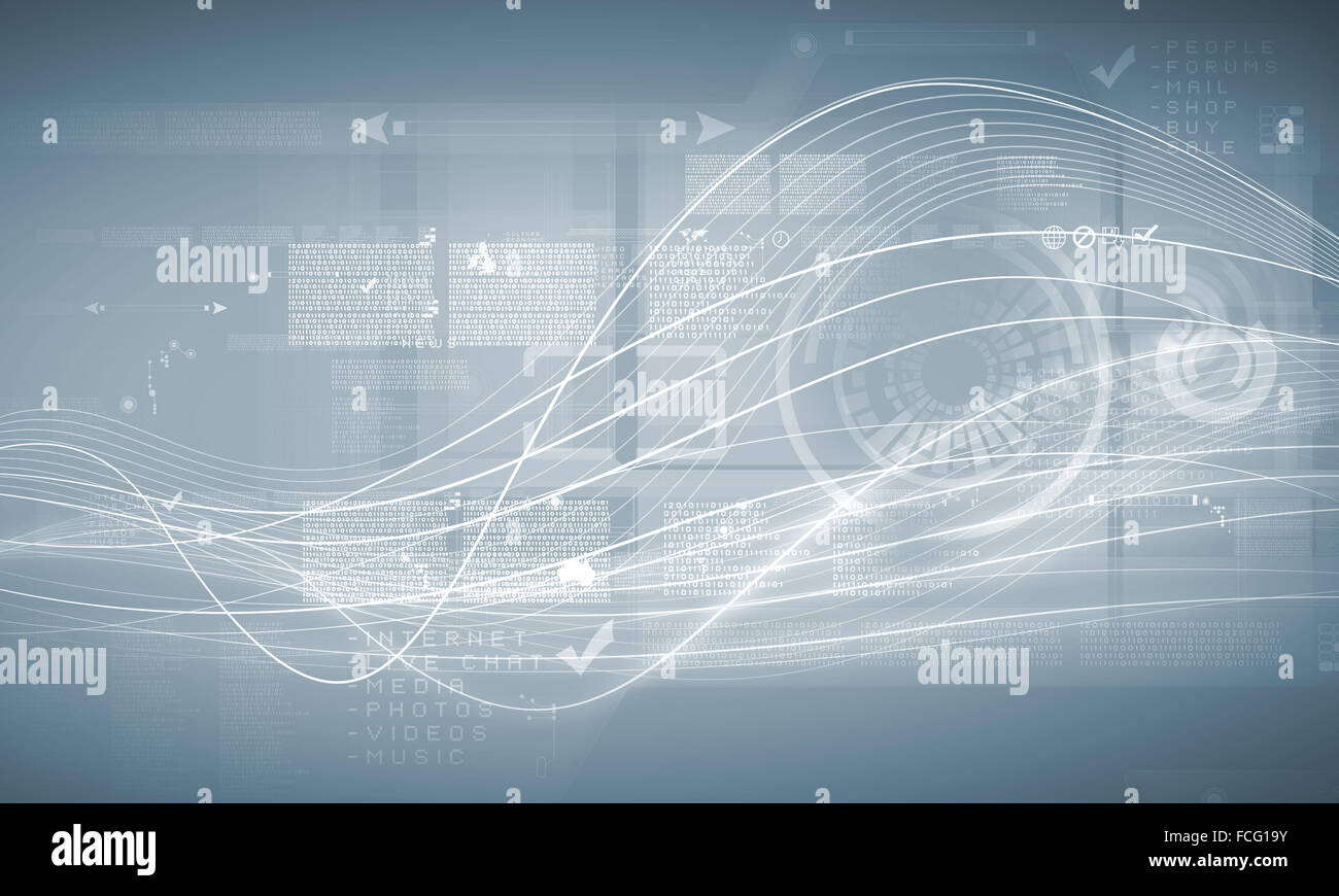 Media background image with icons and binary code Stock Photo - Alamy