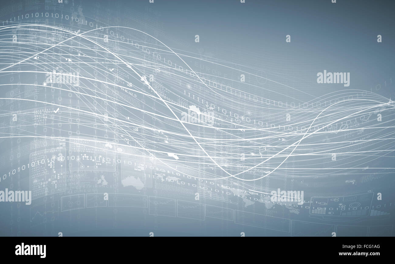 Media background image with icons and binary code Stock Photo - Alamy