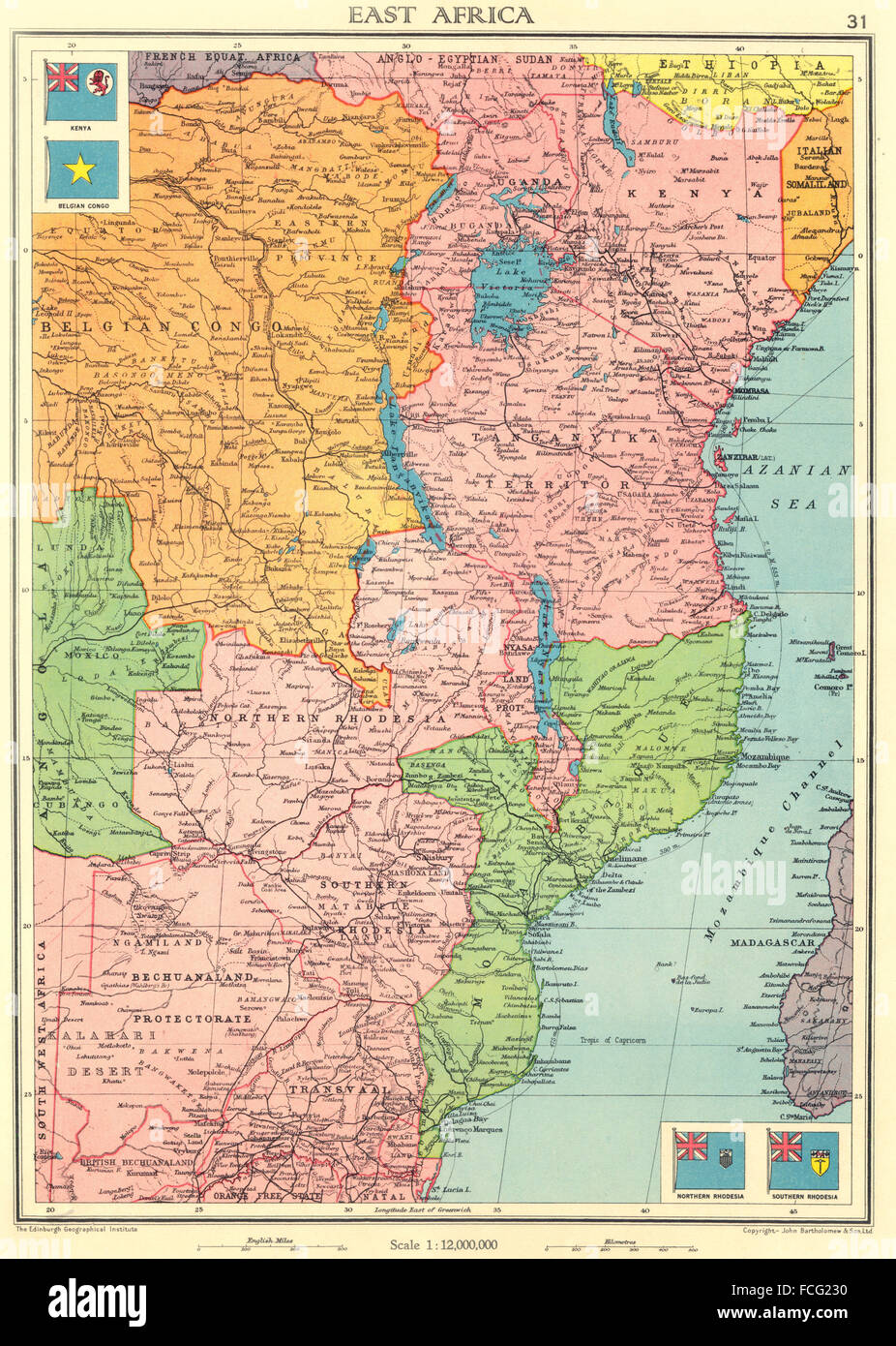 EAST AFRICA: Tanganyika Territory Kenya Mozambique Rhodesia Zambia ...