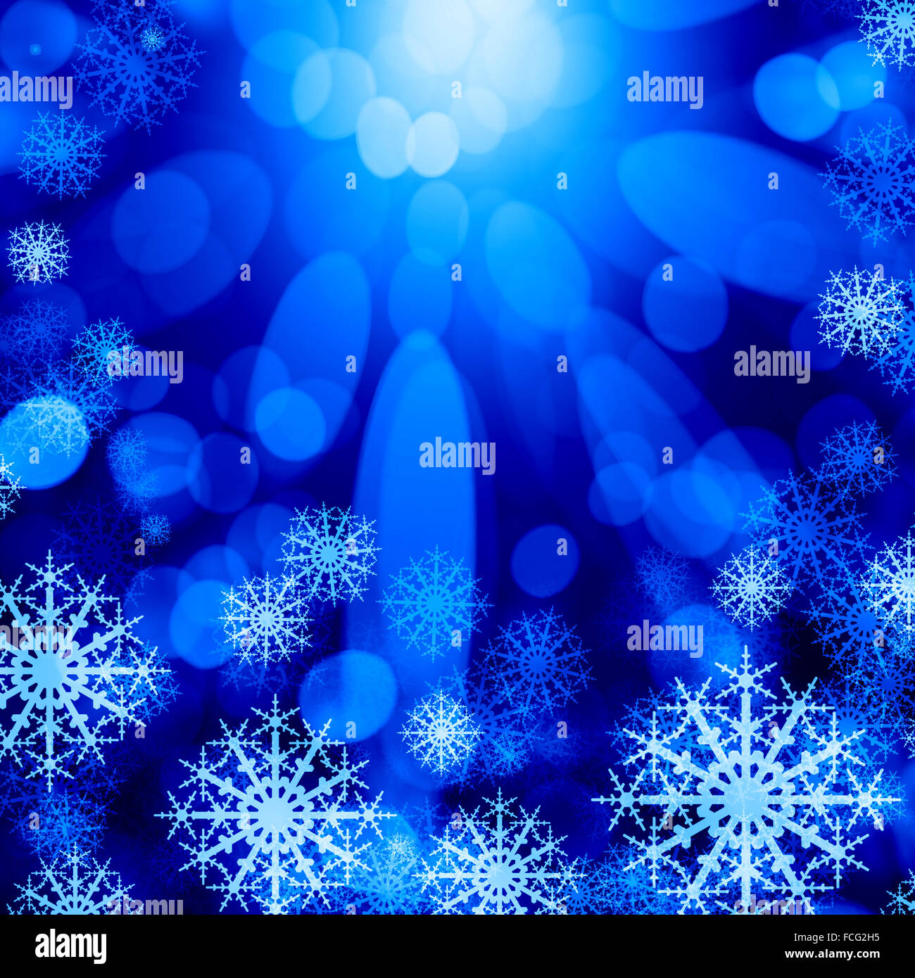 Blue Christmas background with snowflakes and lights Stock Photo - Alamy