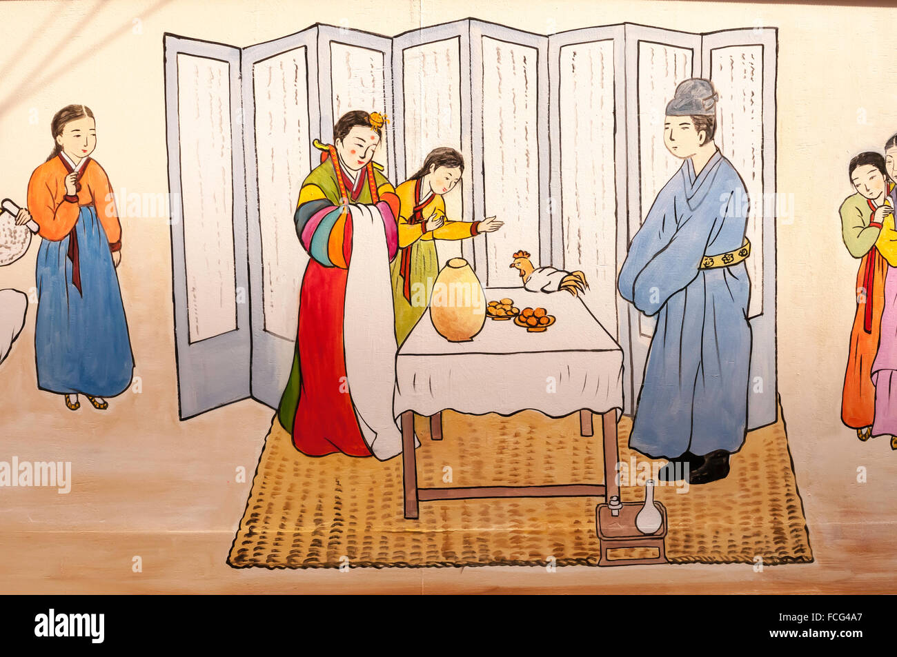 Wall art of traditional Korean life, Insa-dong, Seoul, South Korea ...