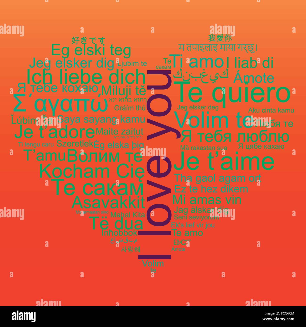 I love you tag cloud the shape as a heart, vector Stock Vector Image ...