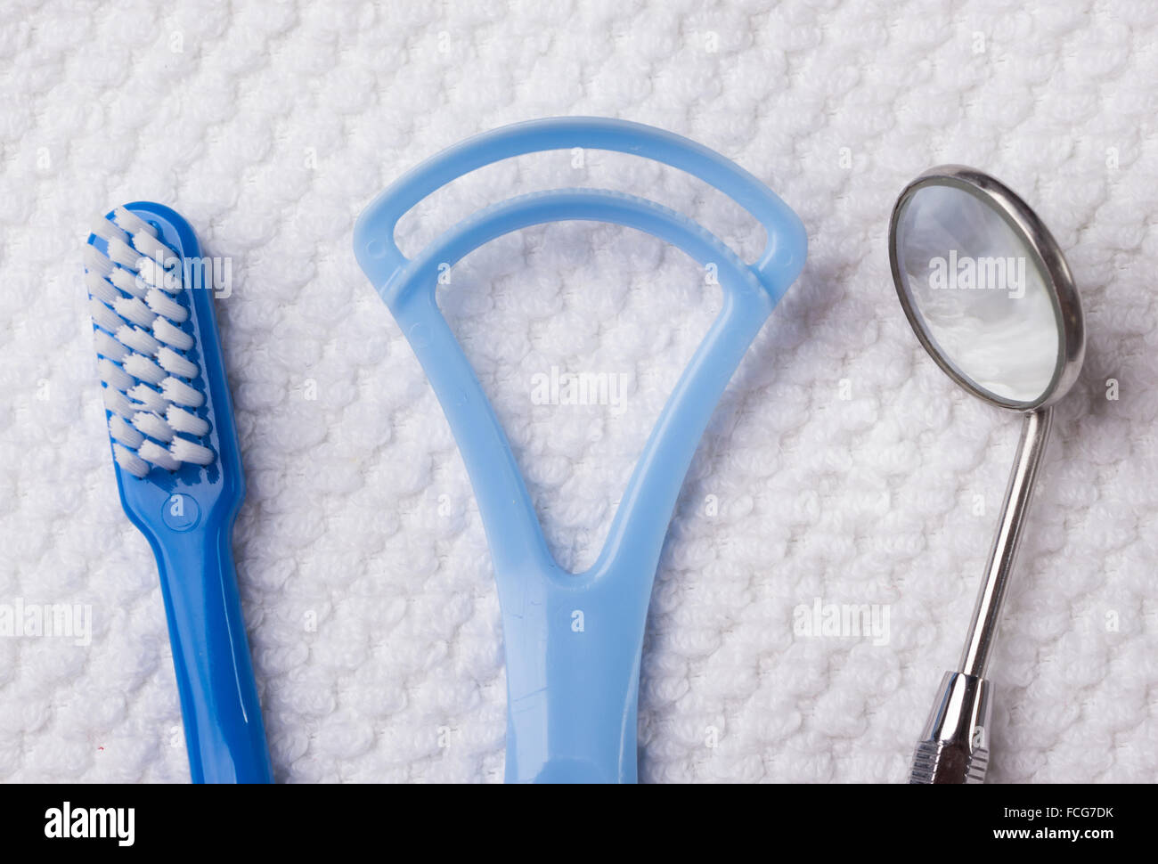 Oral hygiene health concept. Closeup dental tools blue toothbrush ...