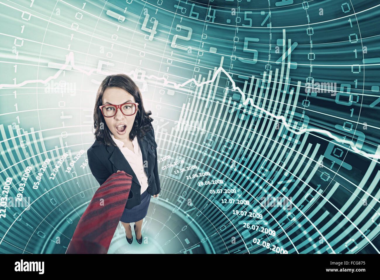 Top view of businesswoman pulling tie of boss Stock Photo - Alamy