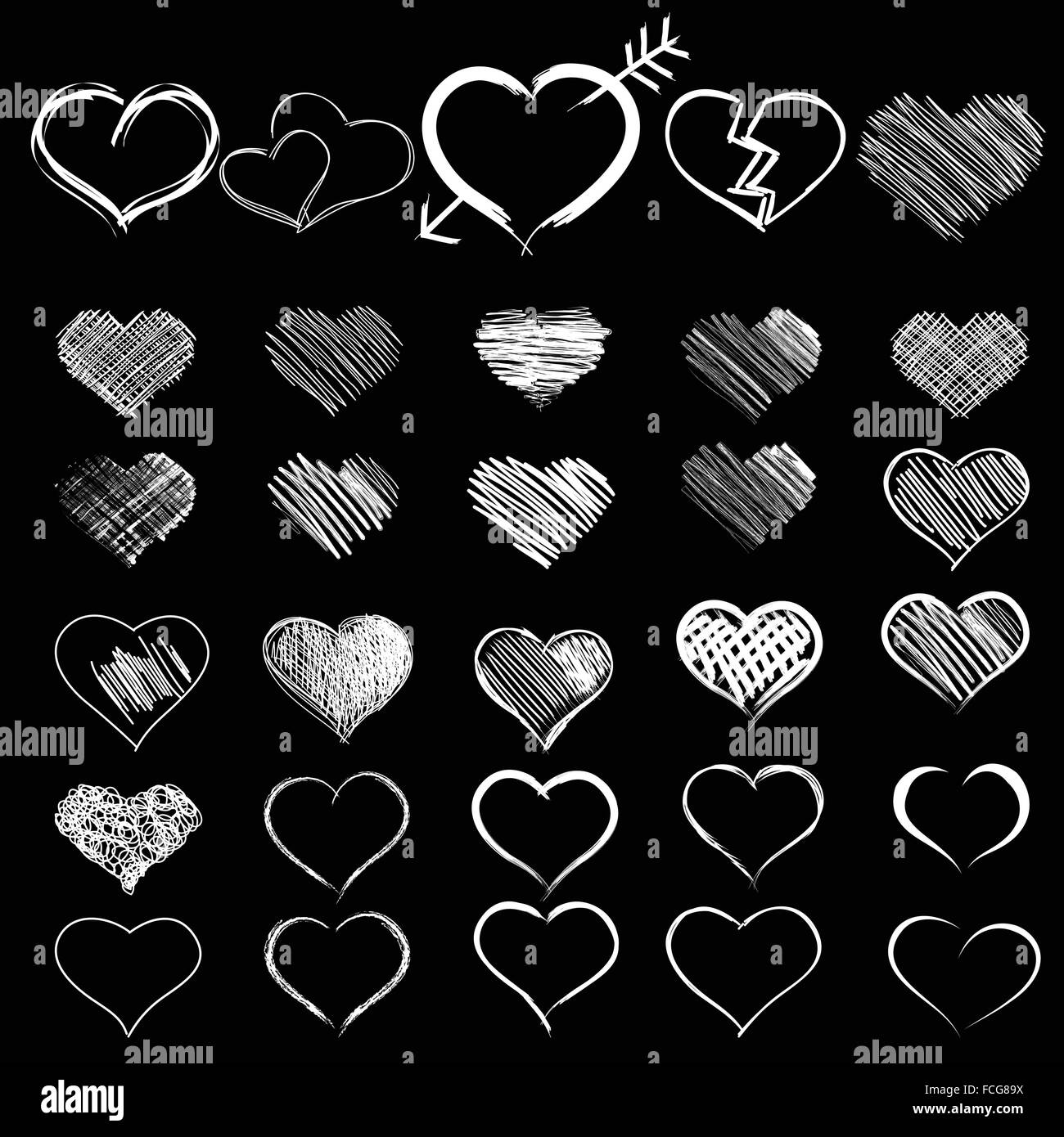 Hand drawn heart set Black and White Stock Photos & Images - Alamy