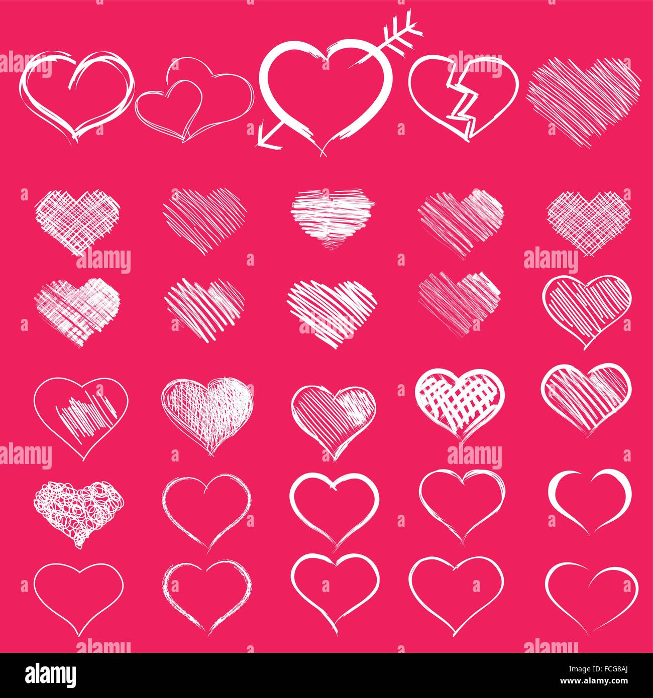 Set of symbols heart, isolated on white, vector. Hand drawn Stock ...