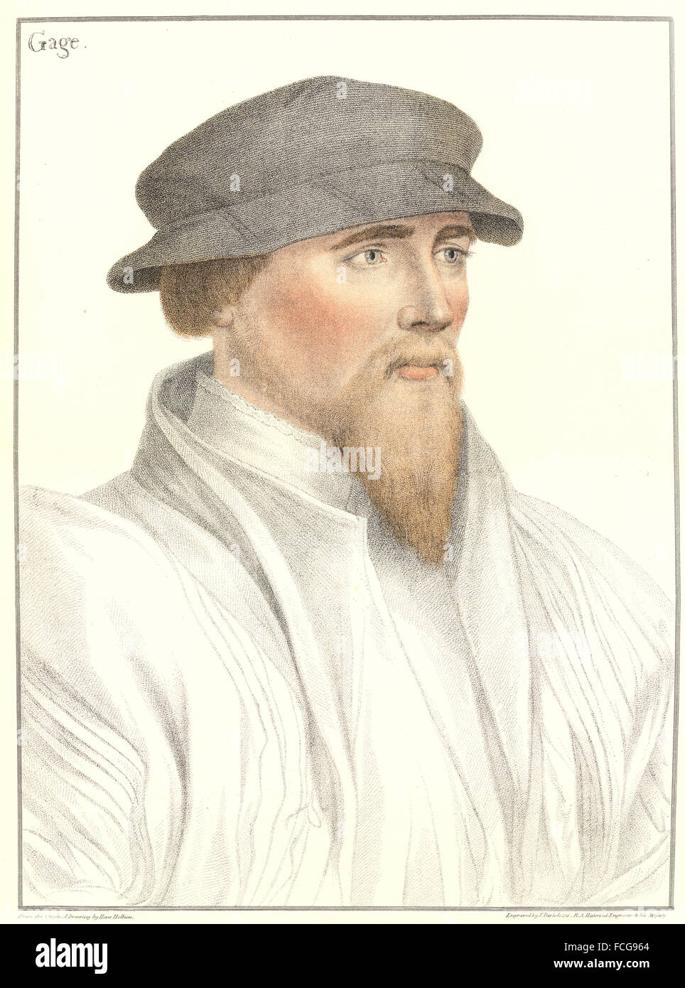 HOLBEIN-HENRY VIII COURT: Sir John Gage (Bartolozzi) , antique print ...