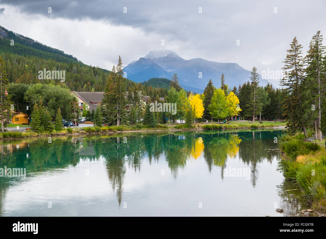 View over the Bow River, Banff, Town, Alberta, Canada Stock Photo - Alamy