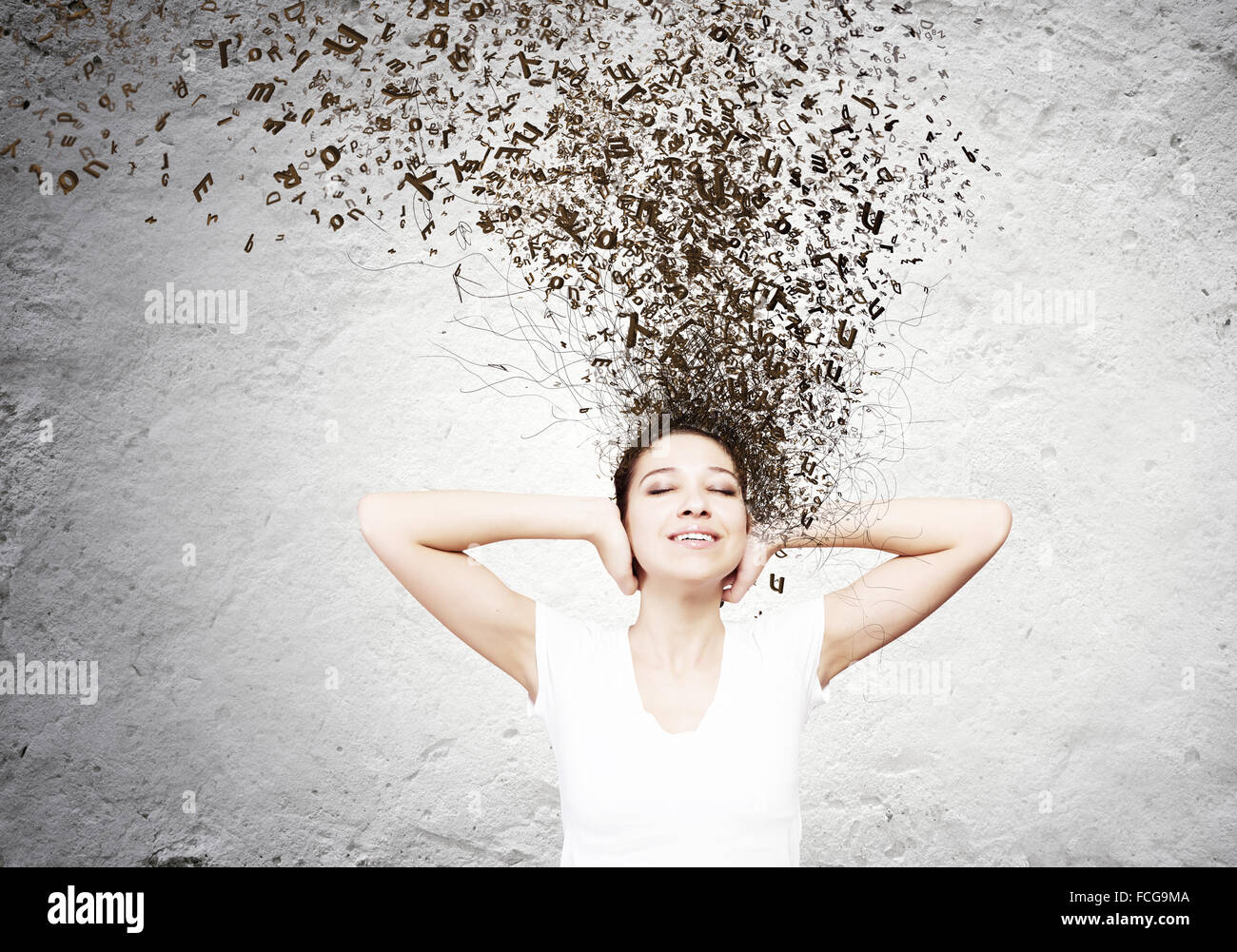 Young woman closing her ears with palms and enjoying the silence Stock ...