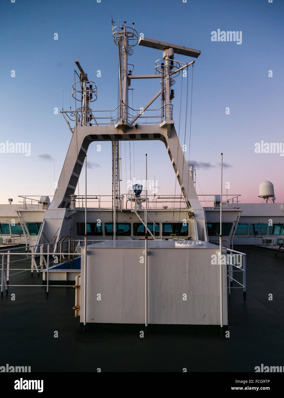 The bridge of the cargo ship Primula in the North Sea as the sunrises ...