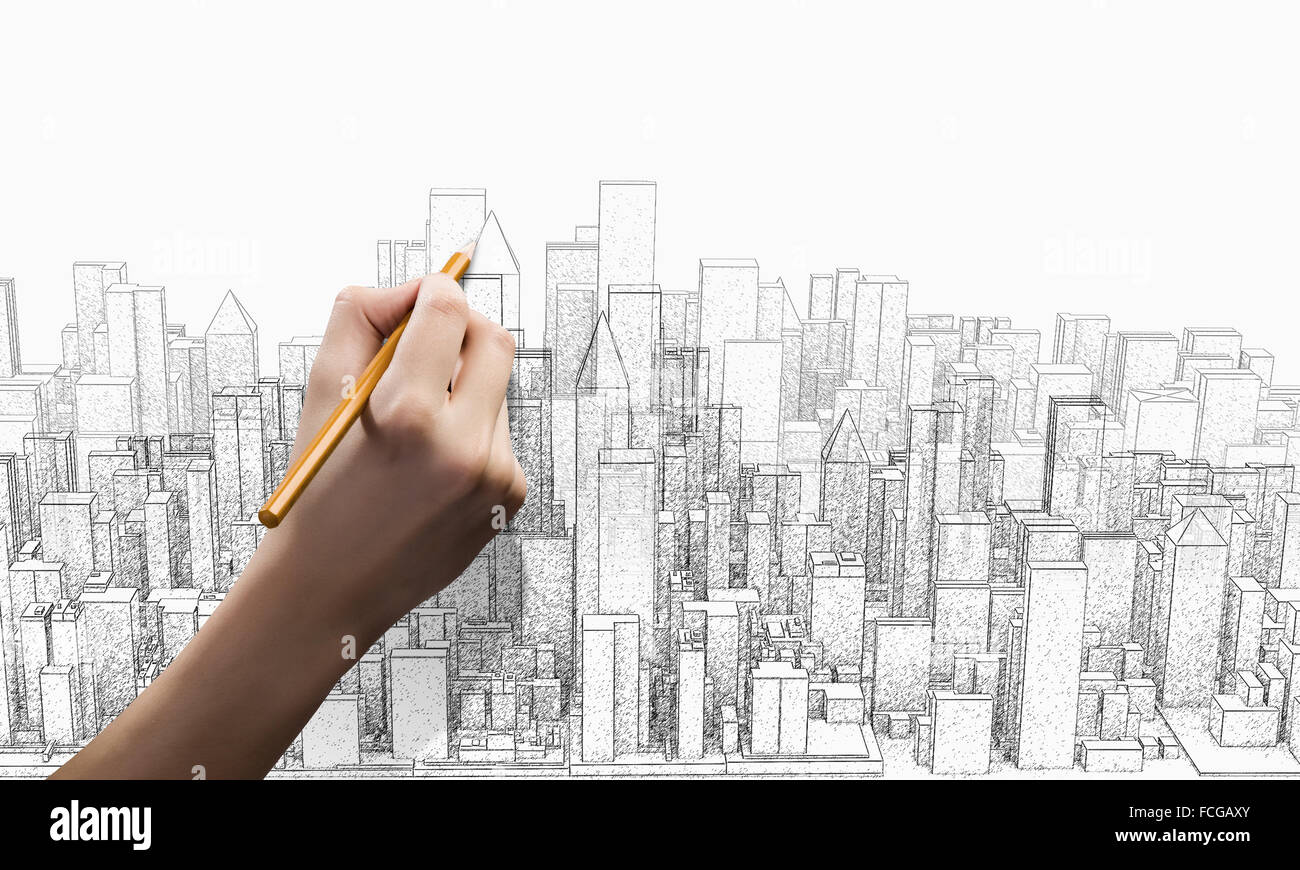 Close up of female hand drawing construction project Stock Photo - Alamy