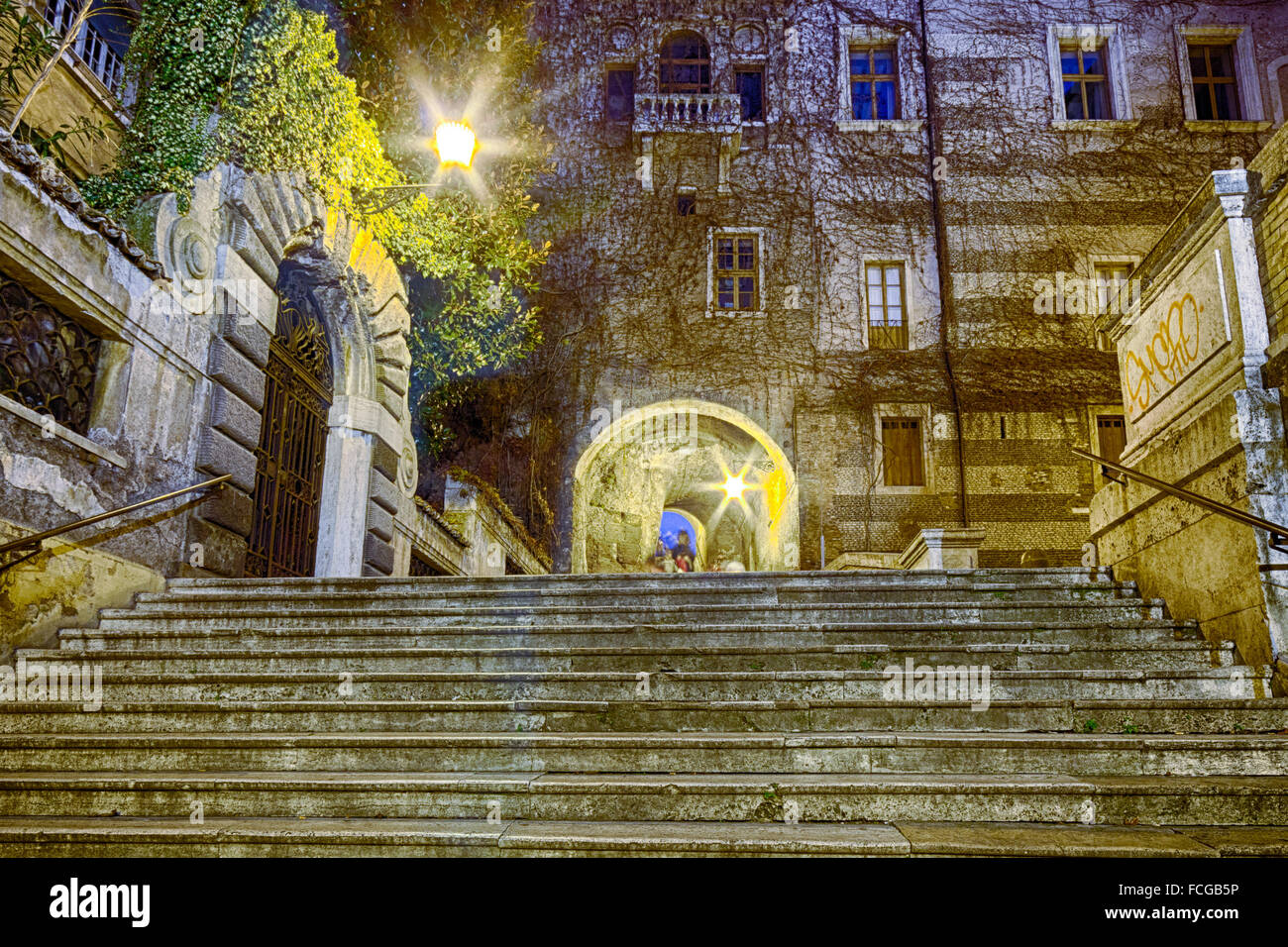 night view of ancient Roman staircase in Rome, Italy Stock Photo - Alamy