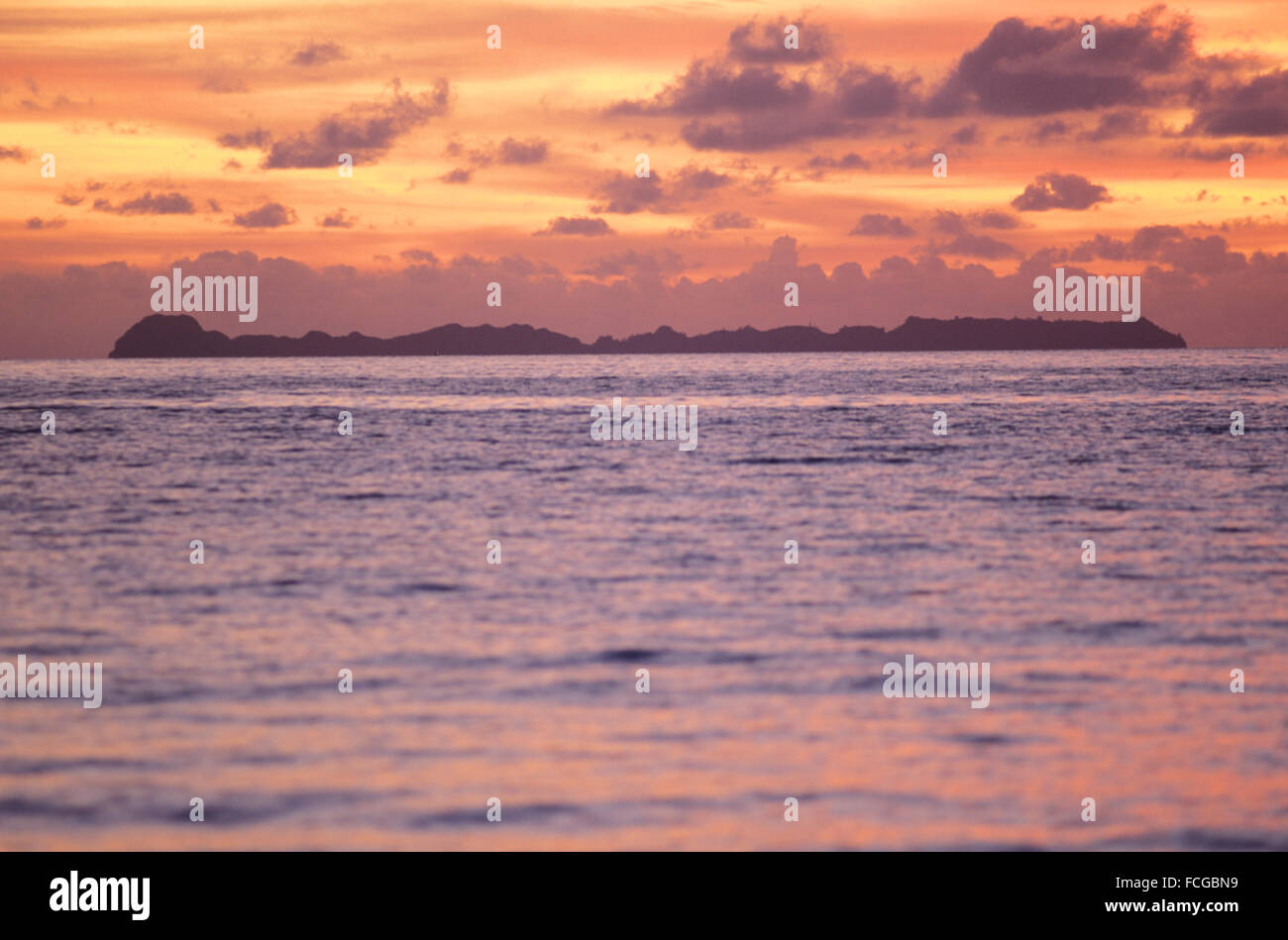 Sunset in the Republic of Palau, an island country in the western chain ...