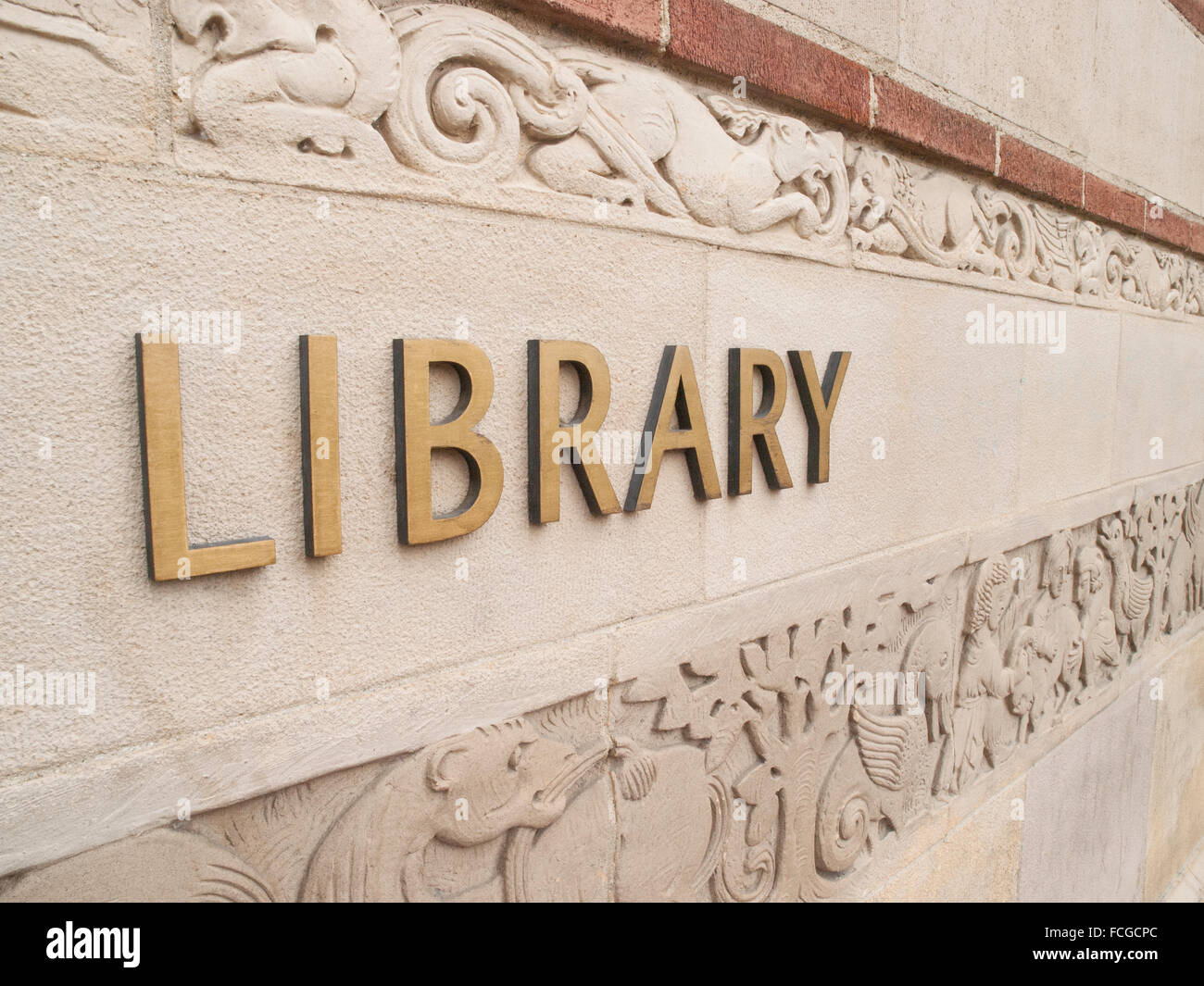 Exterior wall of the Library at UCLA in Westwood, Los Angeles ...